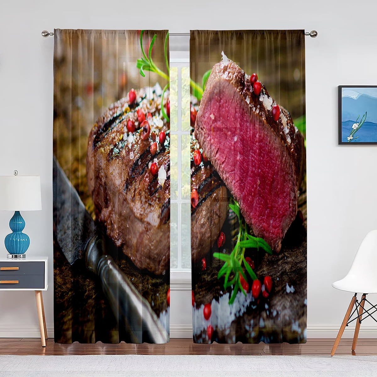 Delicious Steak Beef Food Tulle Curtains for Living Room Bedroom ration ...