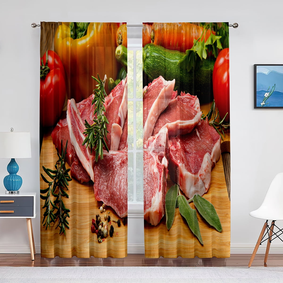 Delicious Steak Beef Food Tulle Curtains for Living Room Bedroom ration ...