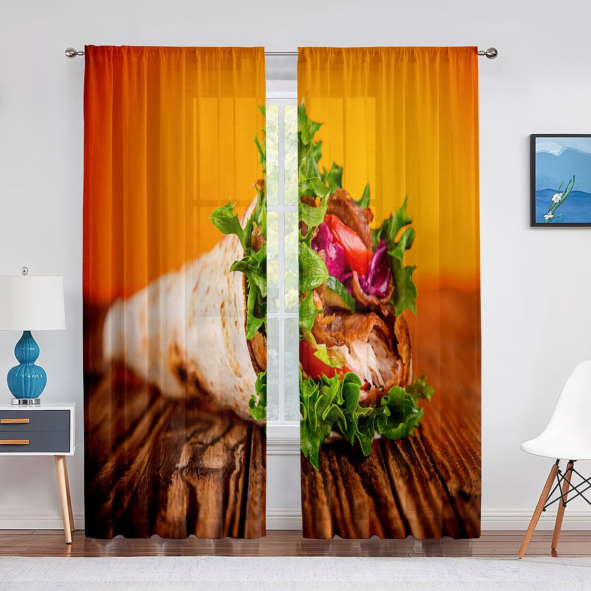 Delicious Steak Beef Food Tulle Curtains for Living Room Bedroom ration ...