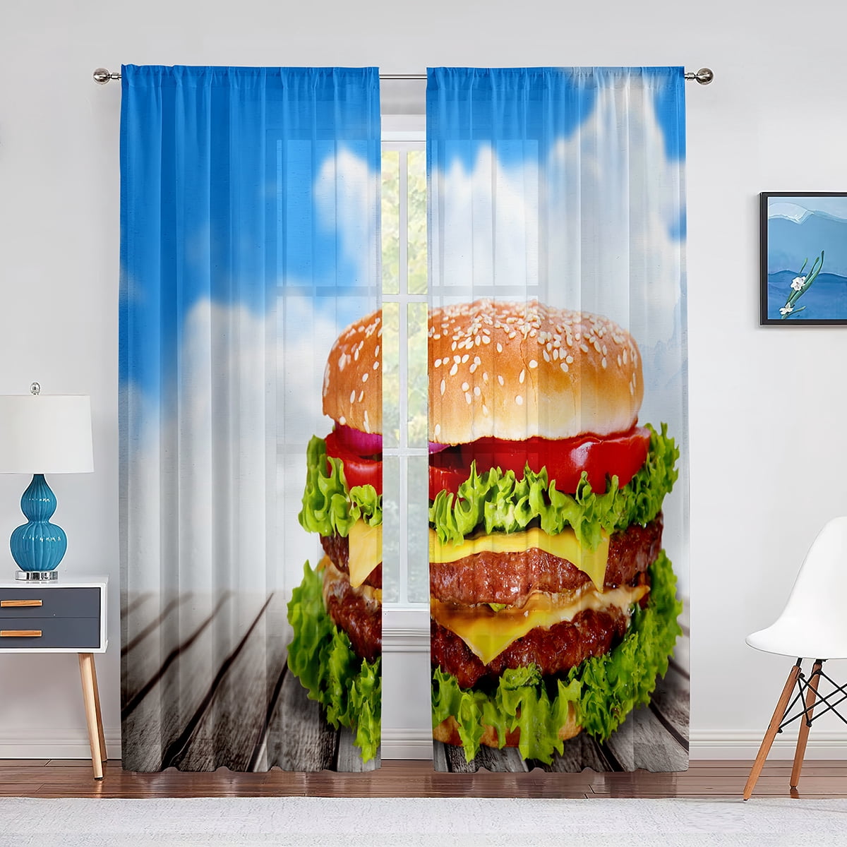 Delicious Steak Beef Food Tulle Curtains for Living Room Bedroom ration ...