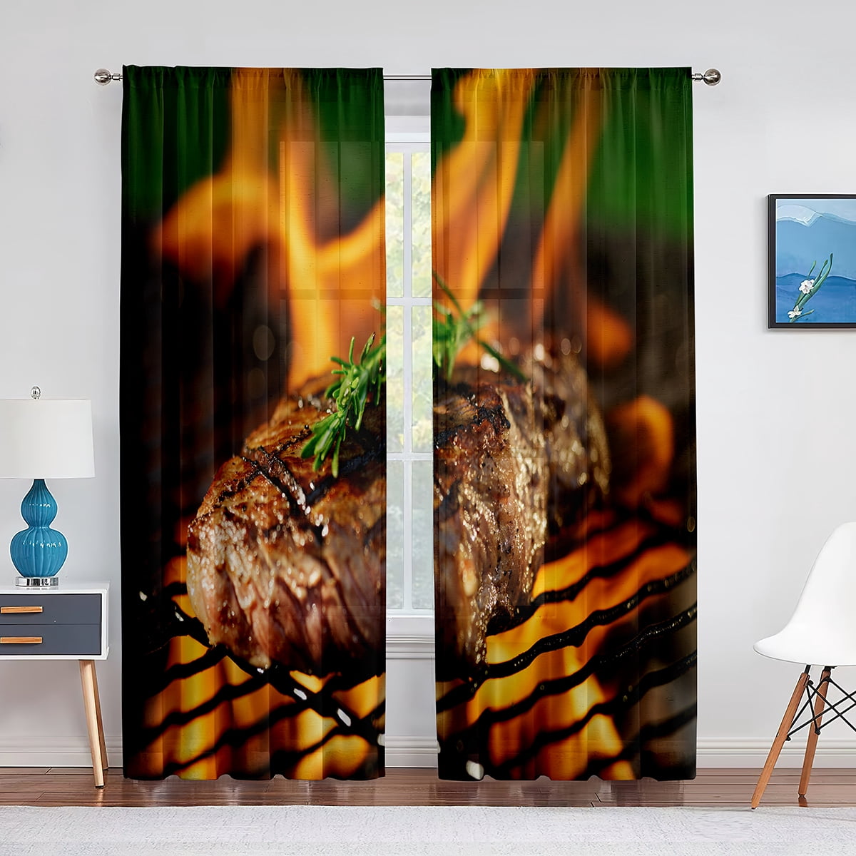 Delicious Steak Beef Food Tulle Curtains for Living Room Bedroom ration ...