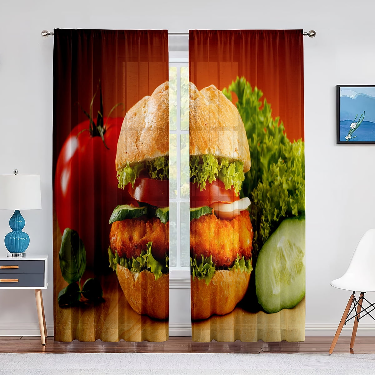 Delicious Steak Beef Food Tulle Curtains for Living Room Bedroom ration ...