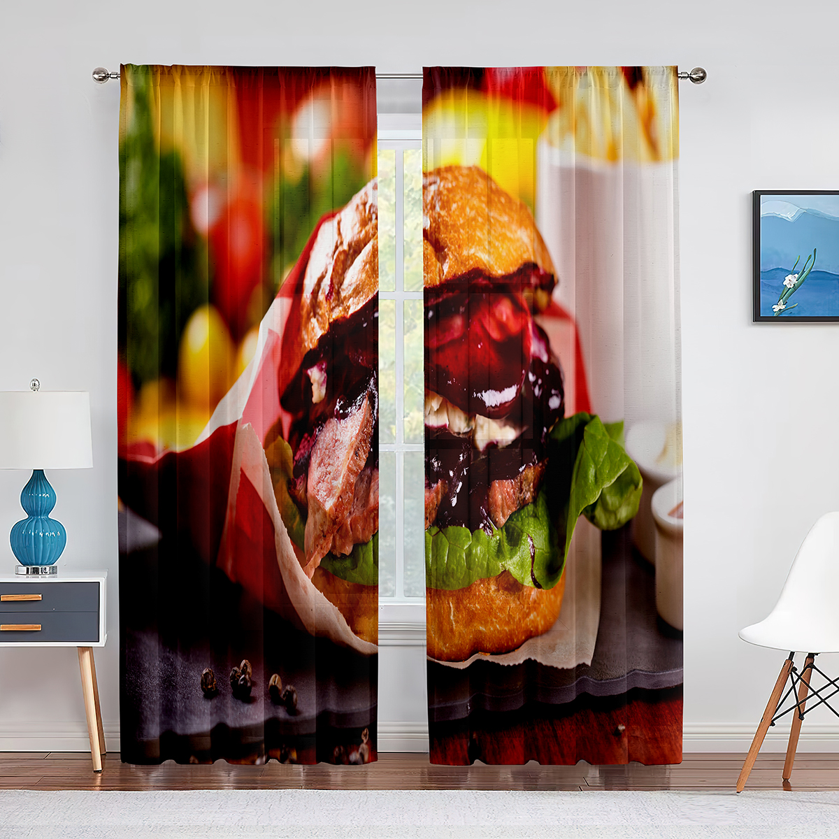 Delicious Steak Beef Food Tulle Curtains for Living Room Bedroom ration ...