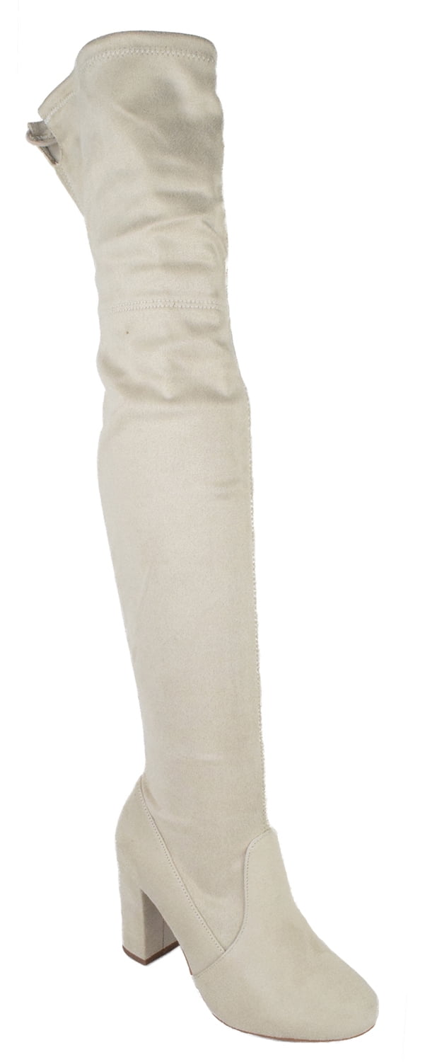 Delicious Women Over Knee Thigh High Boots Slip-On Chunky Thick Heels ...