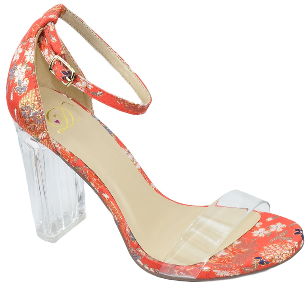 Delicious Women Thick Block Chunky Clear Perspex High Heels Ankle Strap ...