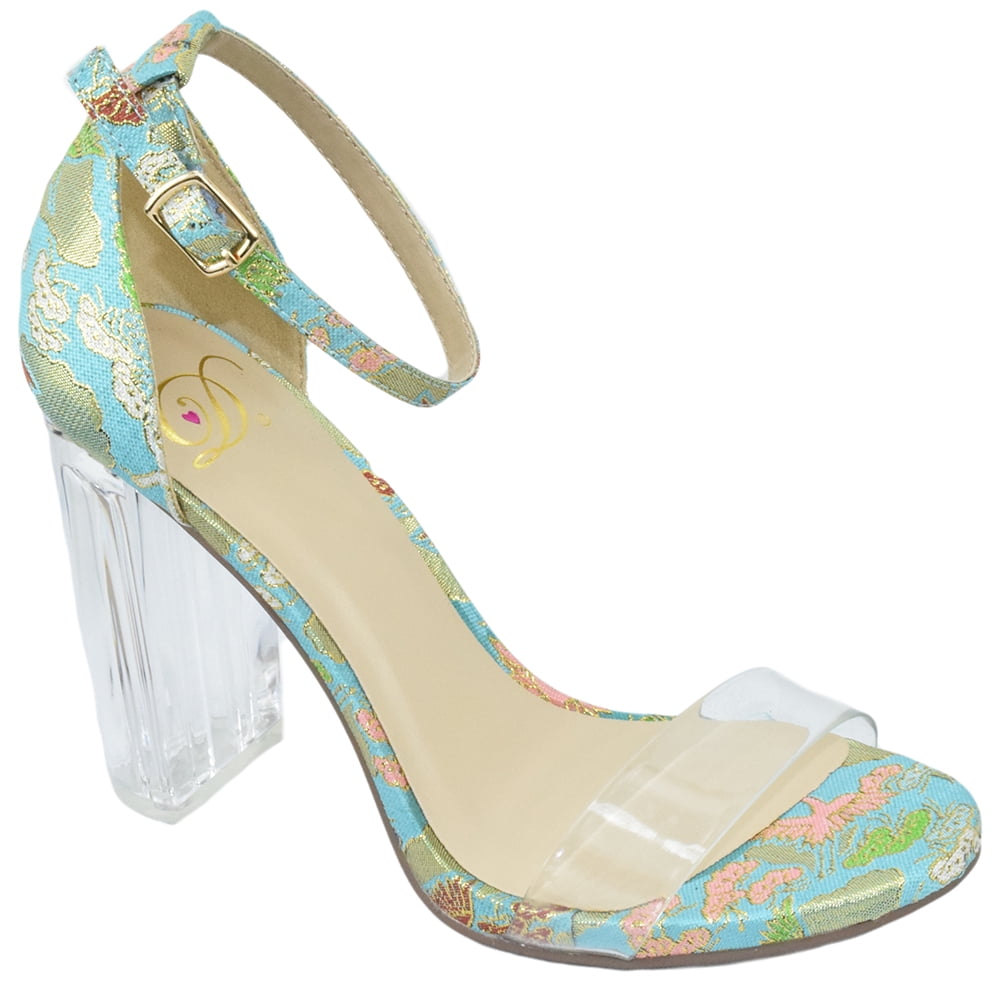 Delicious Women Thick Block Chunky Clear Perspex High Heels Ankle Strap ...