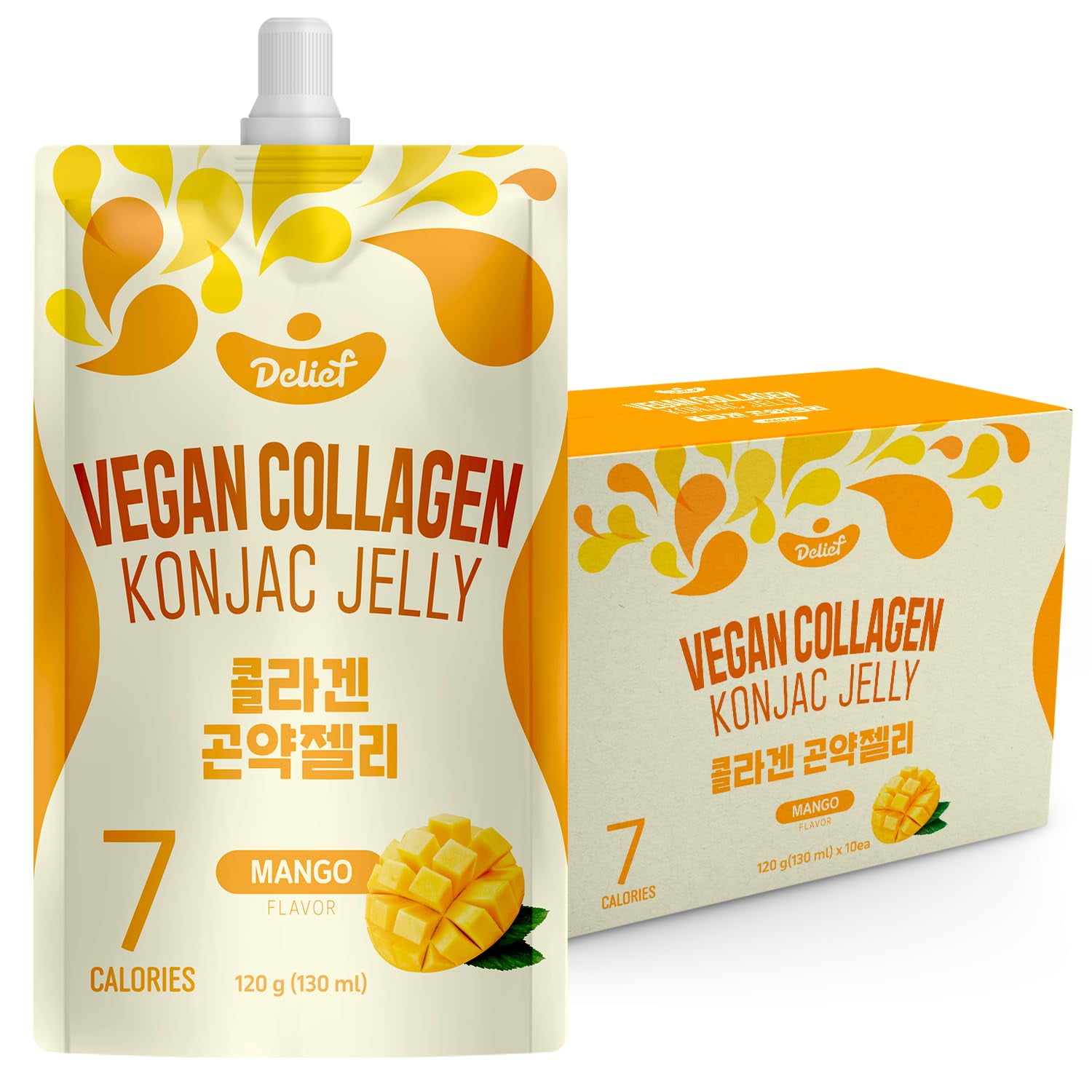 Delief Vegan Collagen Konjac BCF26 Jelly (Mango Flavor) 120g x 10 Packs - Low-Calorie Fruit Gel ...