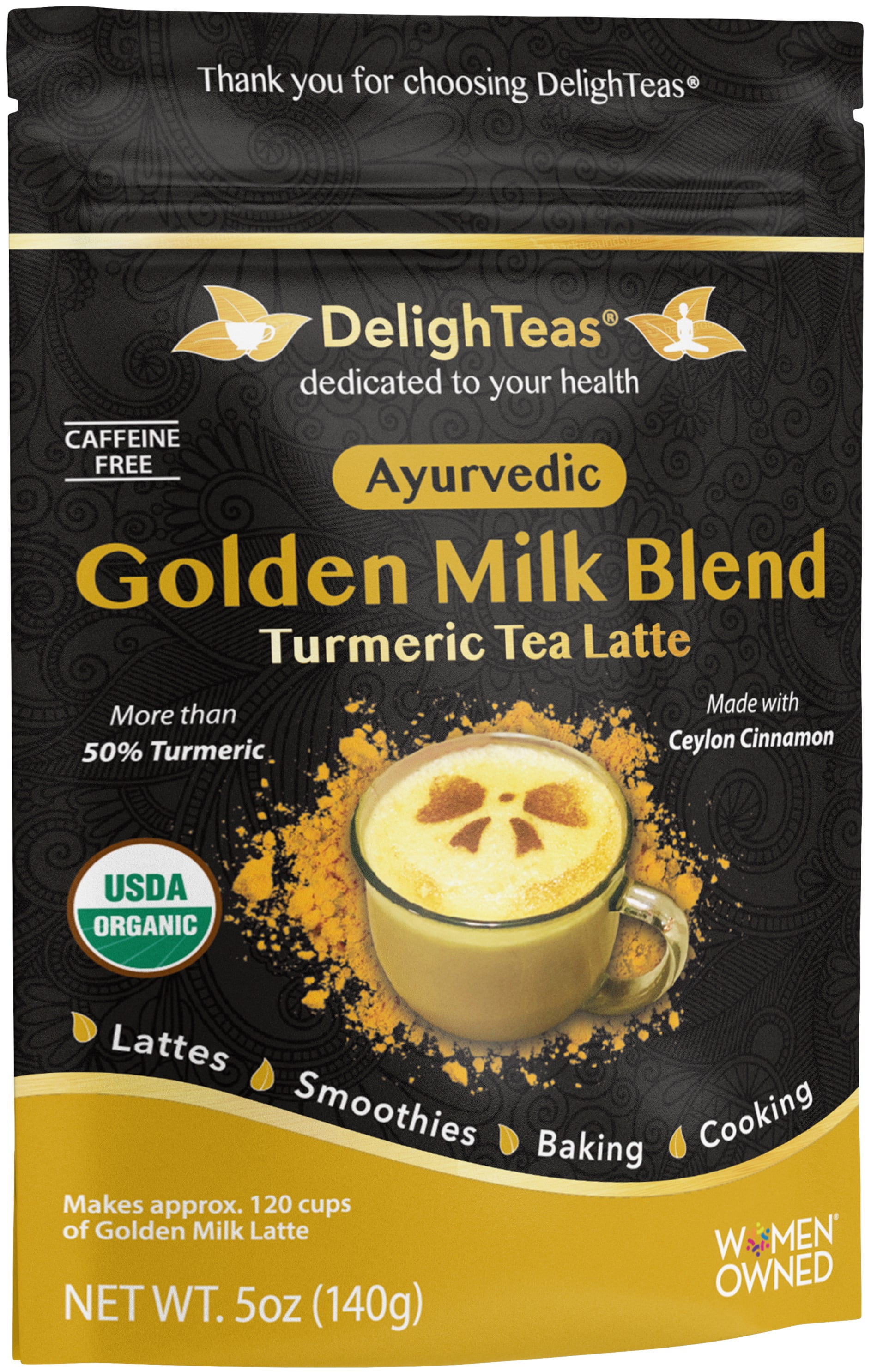 DelighTeas Organic Golden Milk Powder | Turmeric, Ginger, Cinnamon ...