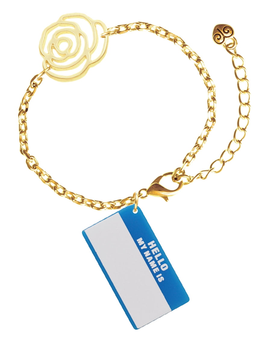Delight Jewelry Acrylic Blue "Hello" Name Tag Gold-tone Flower Link ...