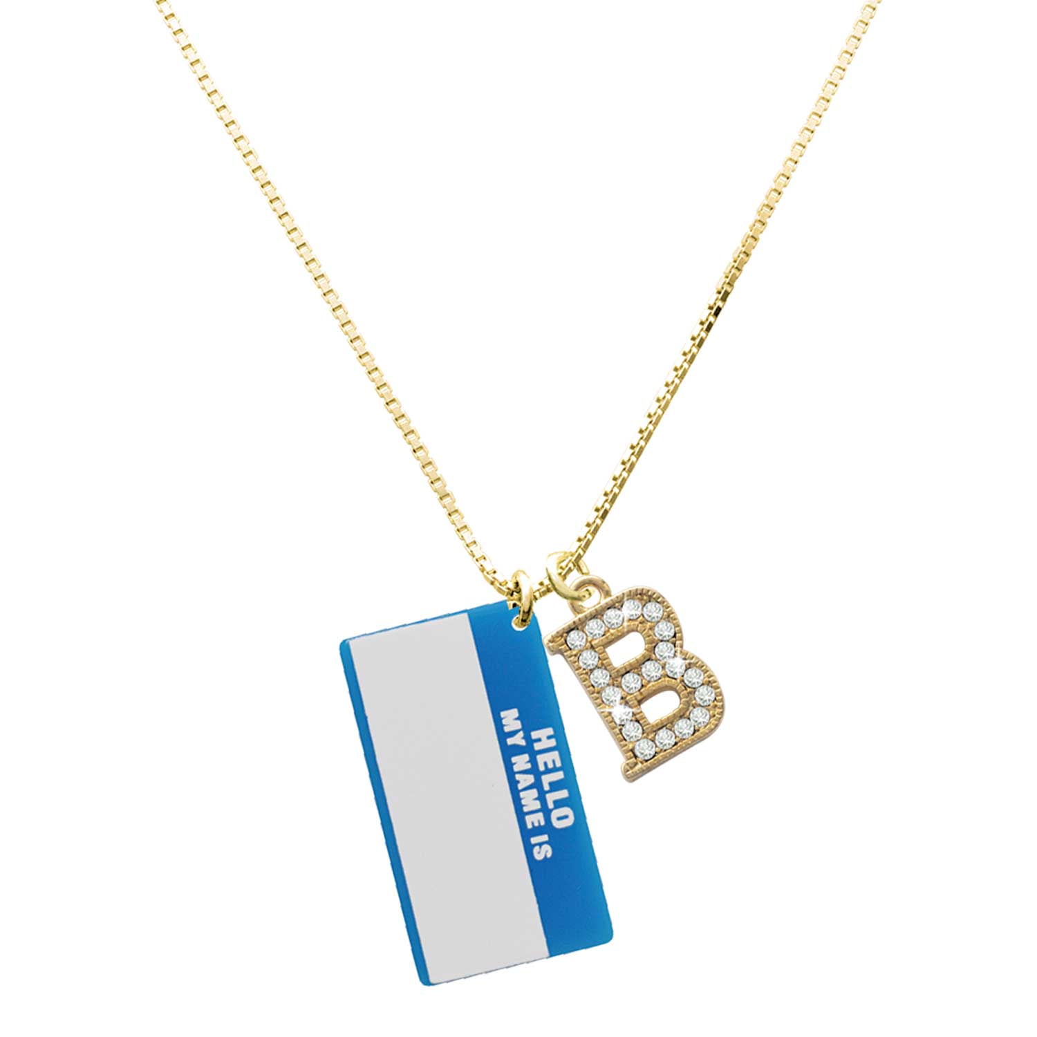 Delight Jewelry Acrylic Blue "Hello" Name Tag - Large Goldtone Crystal ...