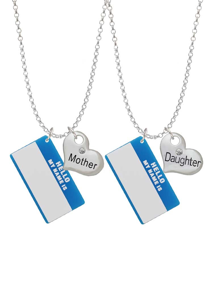 Delight Jewelry Acrylic Blue "Hello" Name Tag Mother & Daughter Heart ...