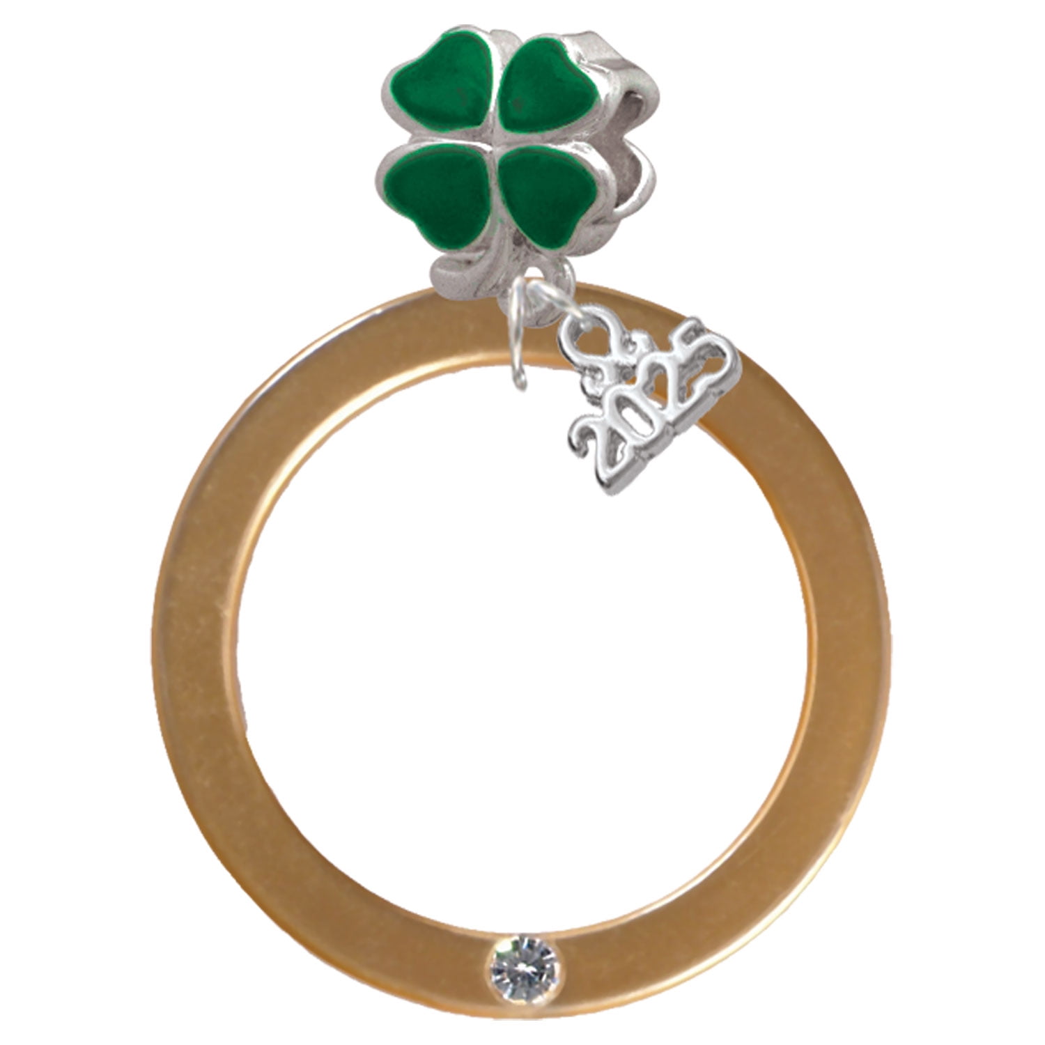 Delight Jewelry Acrylic Large Ring with 4mm Gold-tone Crystal - Good Luck Green Four Leaf Clover ...