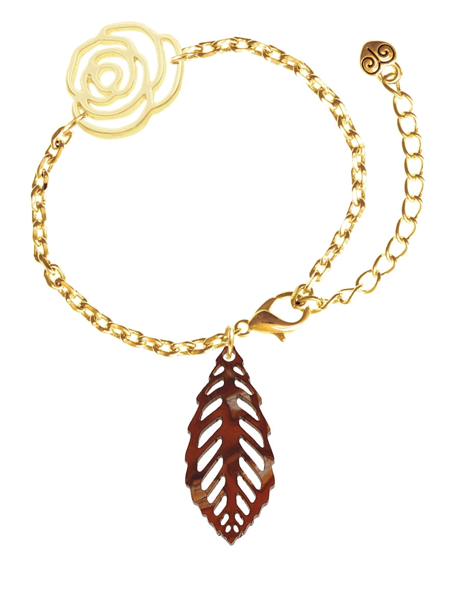 Delight Jewelry Acrylic Medium Leaf Pearly Brown Gold-tone Flower Link ...