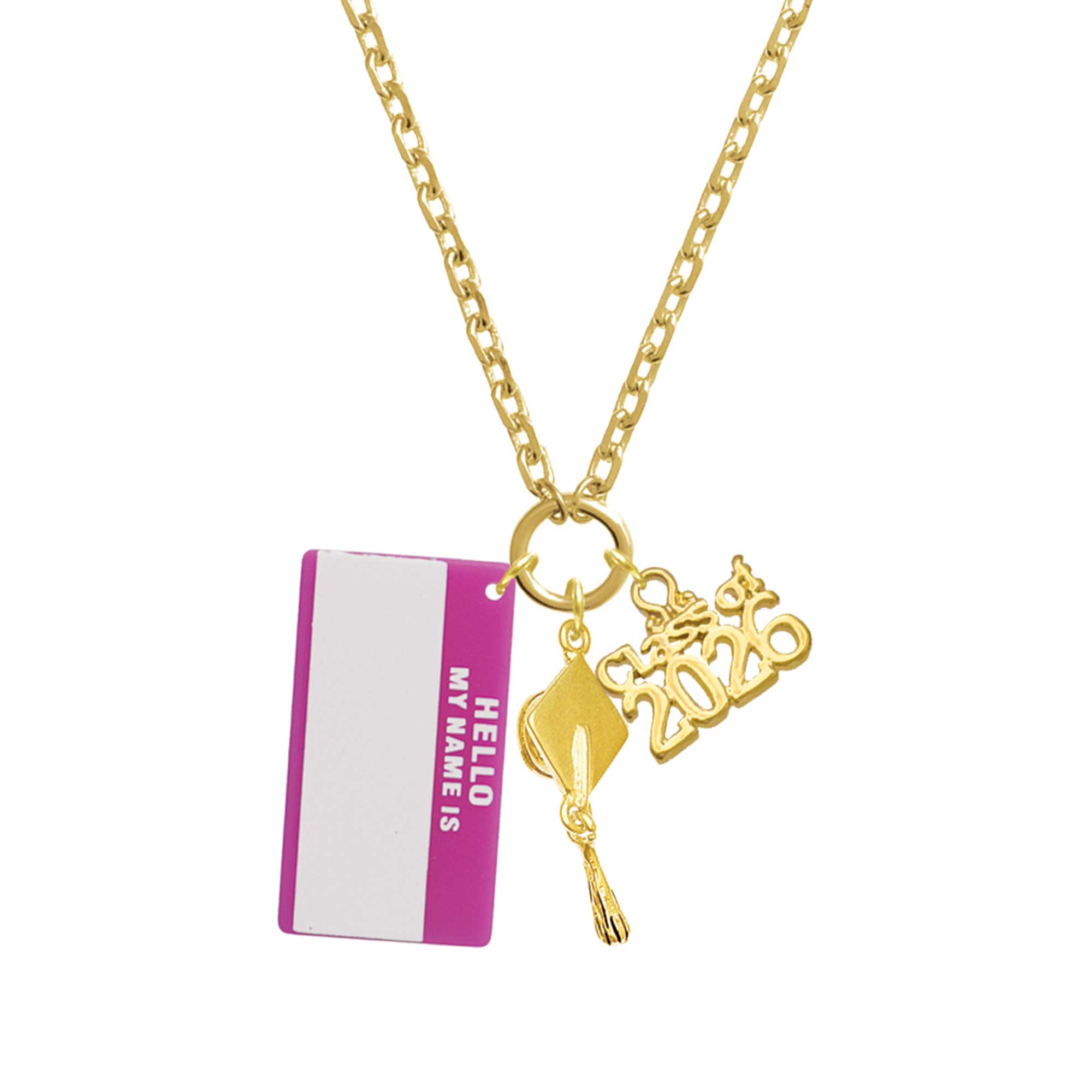 Delight Jewelry Acrylic Pink "Hello" Name Tag - Gold-tone Class of 2026 ...