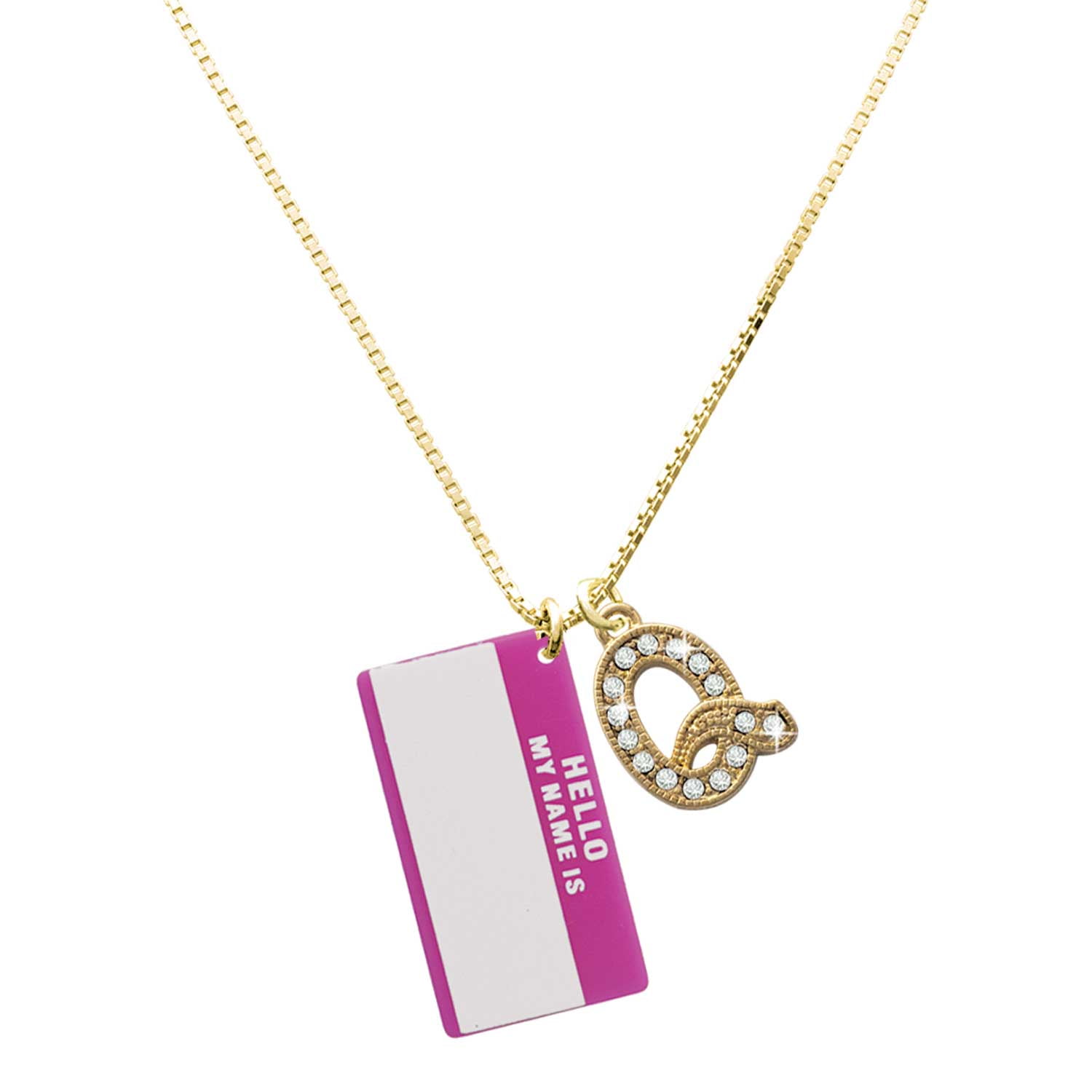 Delight Jewelry Acrylic Pink "Hello" Name Tag - Large Goldtone Crystal ...