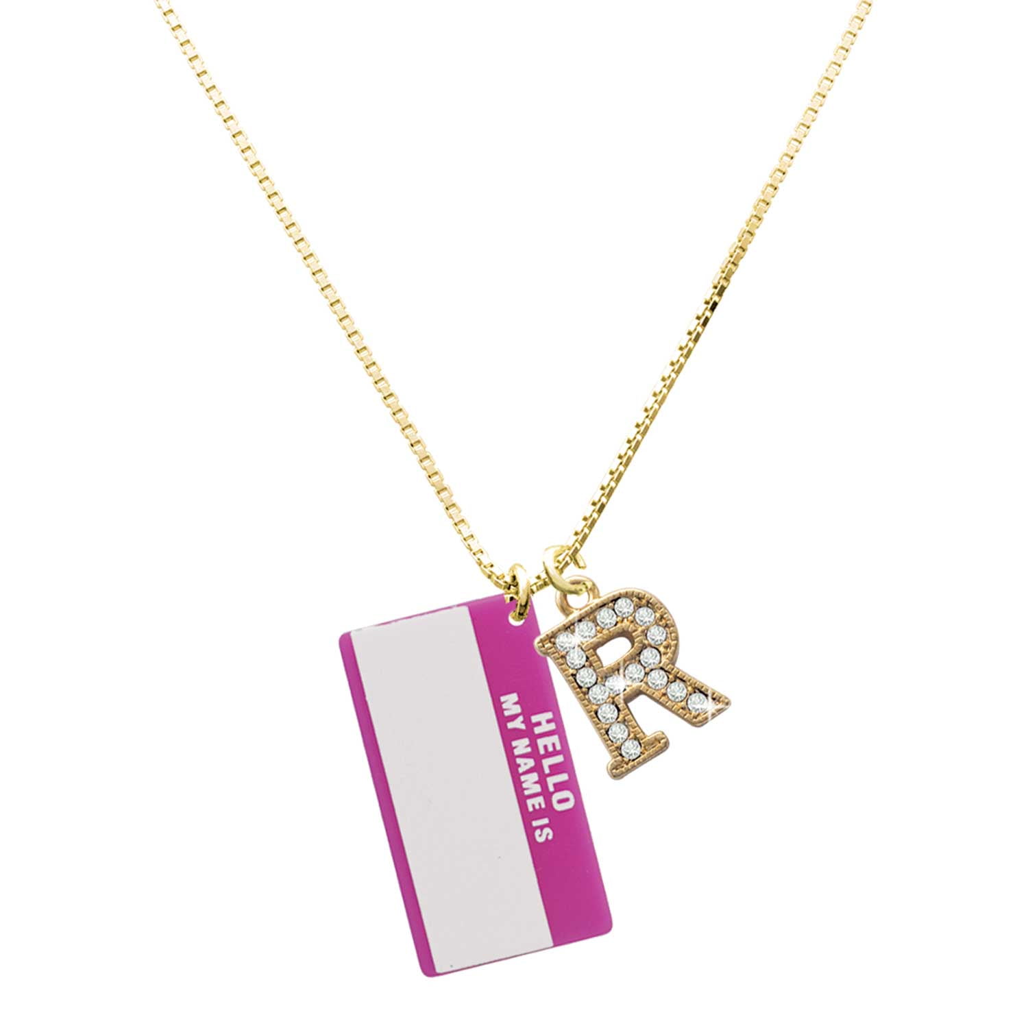 Delight Jewelry Acrylic Pink "Hello" Name Tag - Large Goldtone Crystal ...