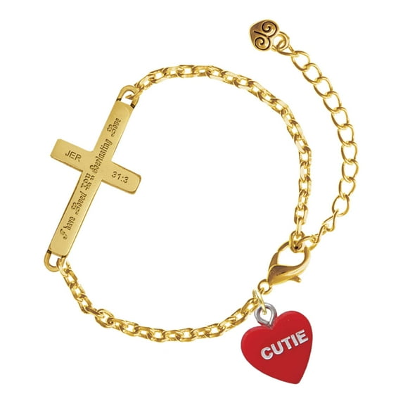 Delight Jewelry Acrylic Red "Too Cute / Cutie" Heart - Gold Tone Jeremiah 31:3 Everlasting Love ...