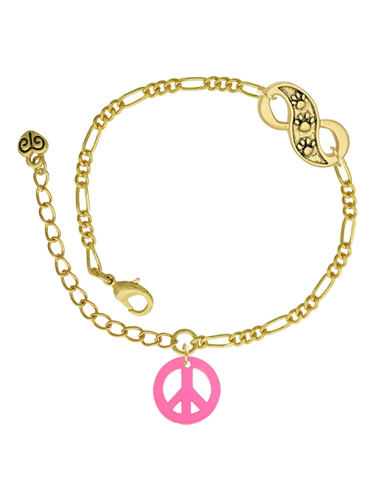 Delight Jewelry Acrylic Small Hot Pink Peace Sign Gold-tone Paw ...