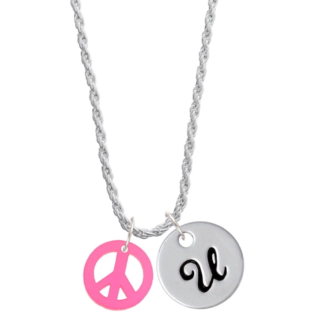 Delight Jewelry Acrylic Small Hot Pink Peace Sign Silvertone Script ...