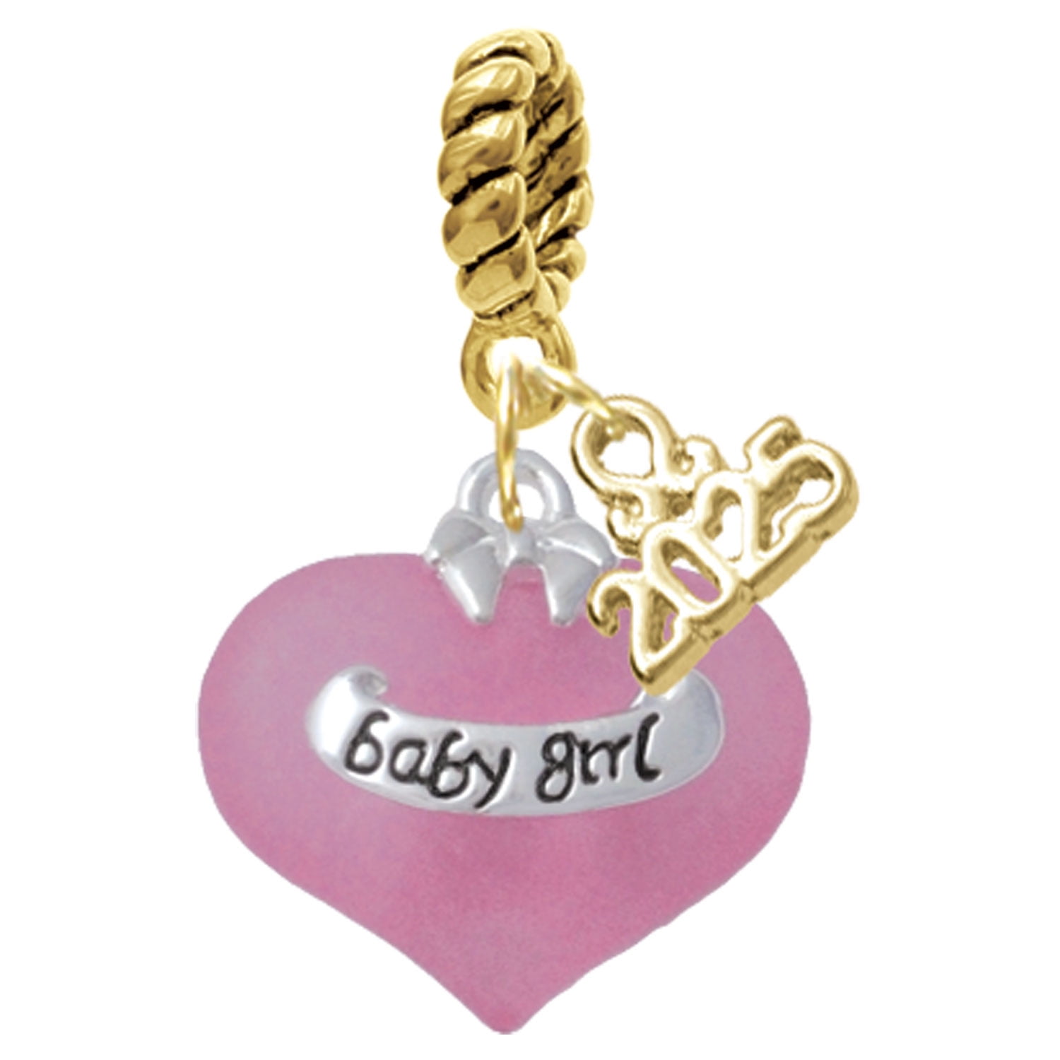Delight Jewelry Baby Girl Pink Heart with Baby Feet - Gold-tone Rope Charm Bead Dangle with Mini ...