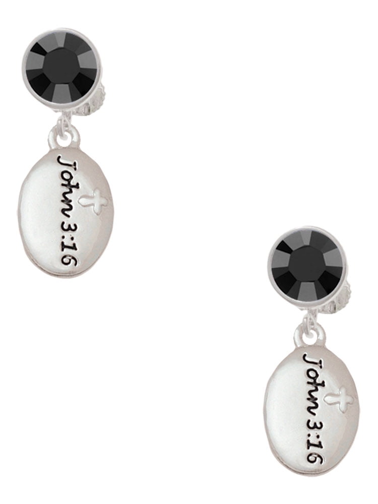 Delight Jewelry Bible Verse John 3:16 Black Crystal Clip on Earrings ...