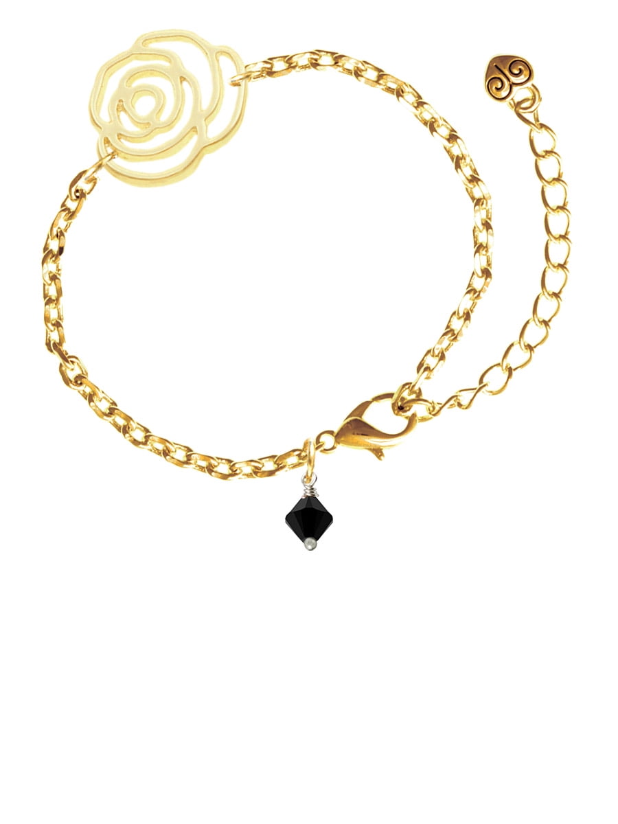 Delight Jewelry Black Crystal Bicone Gold-tone Flower Link Chain ...