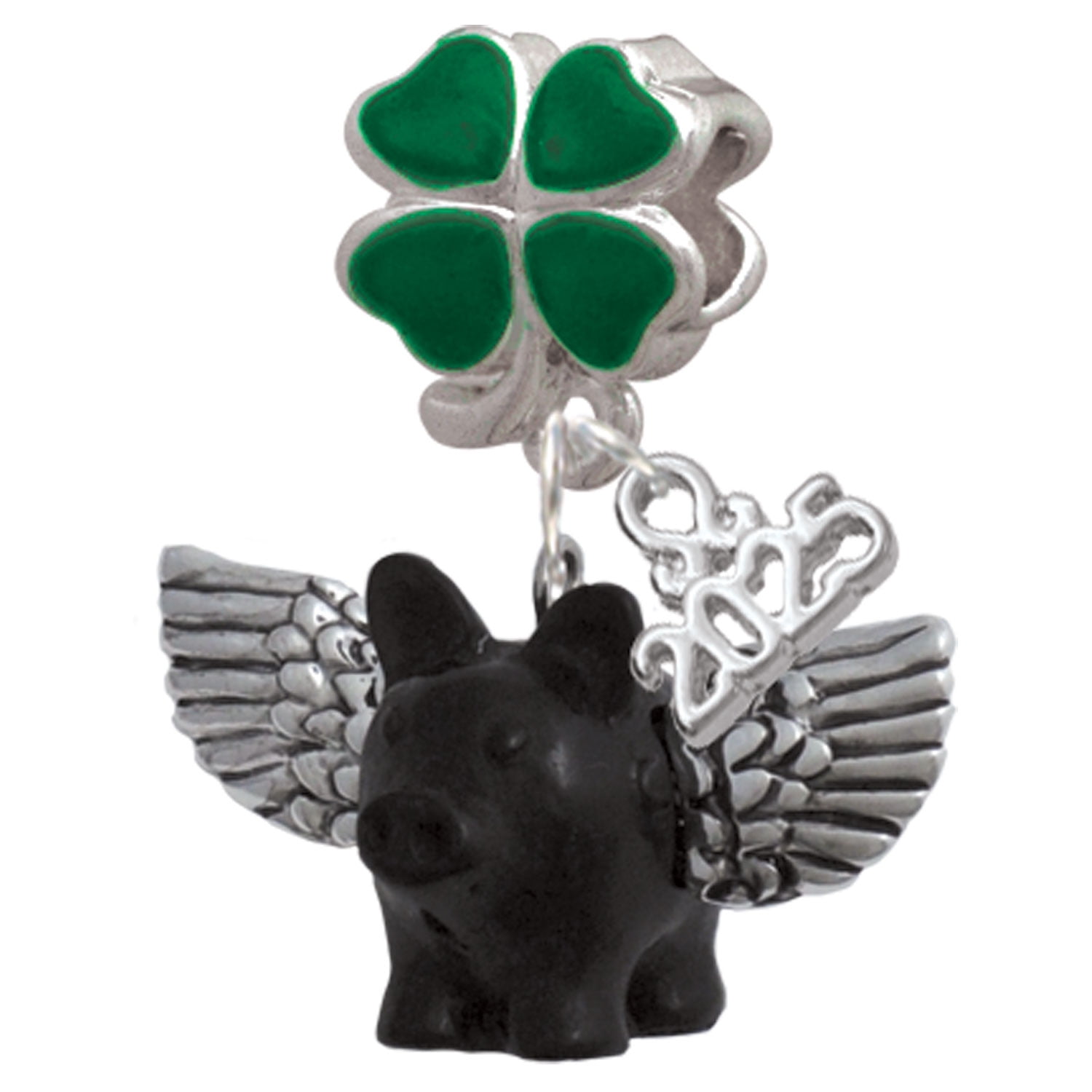 Delight Jewelry Black Flying Pig with Wings - Good Luck Green Four Leaf ...