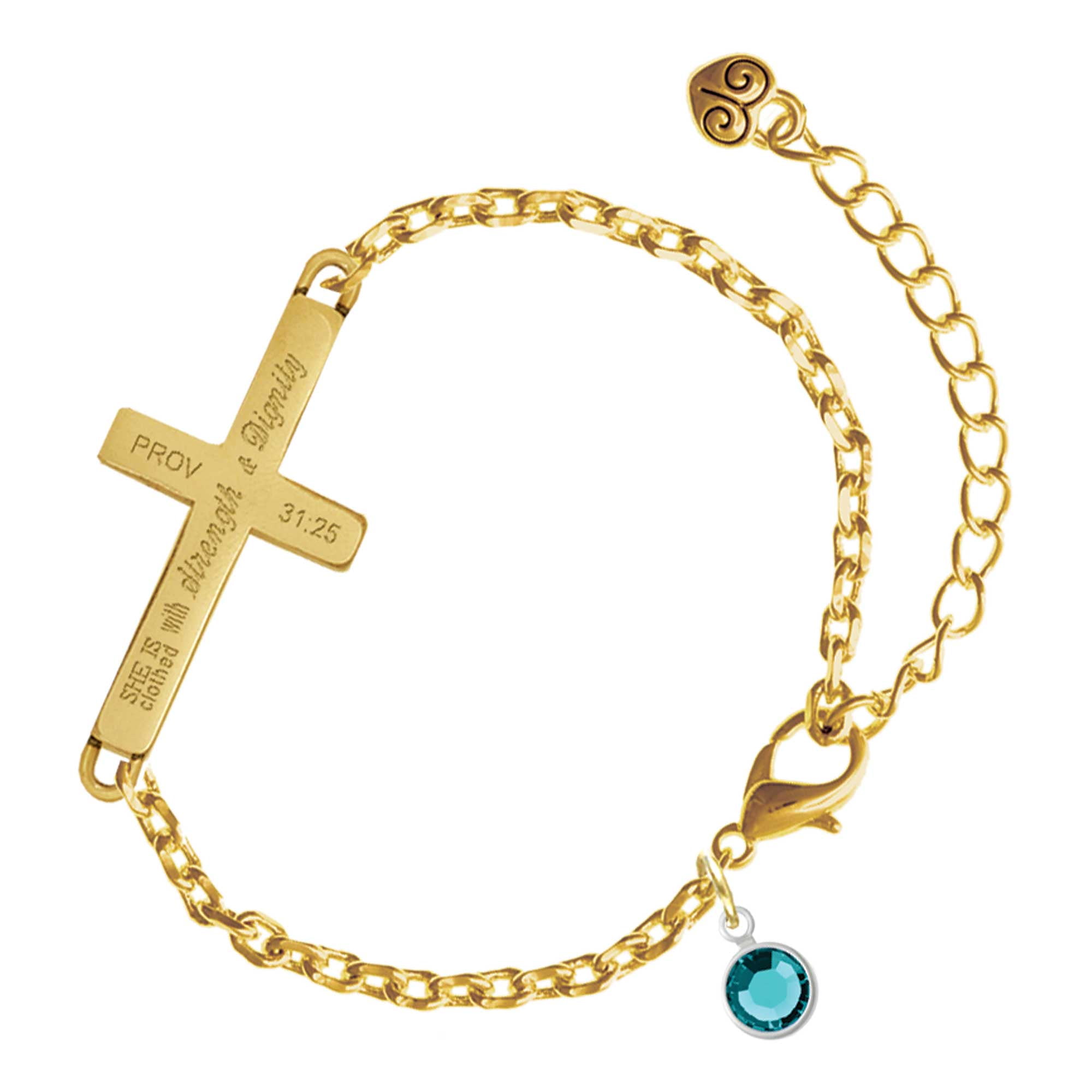 Delight Jewelry Crystal Teal Channel Drop - Gold Tone Proverbs 31:25 She is Clothed with ...