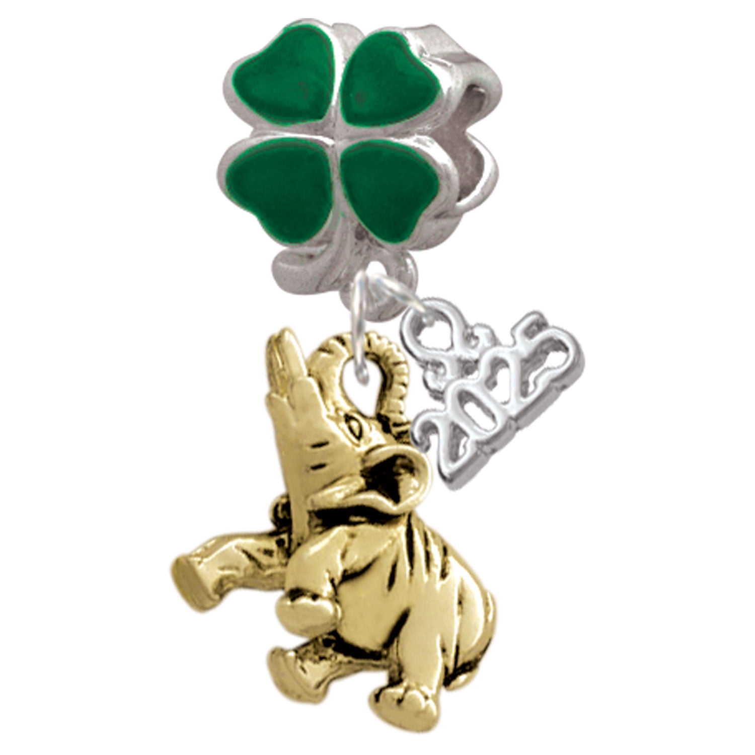 Delight Jewelry Gold-tone 3-D Elephant - Good Luck Green Four Leaf ...