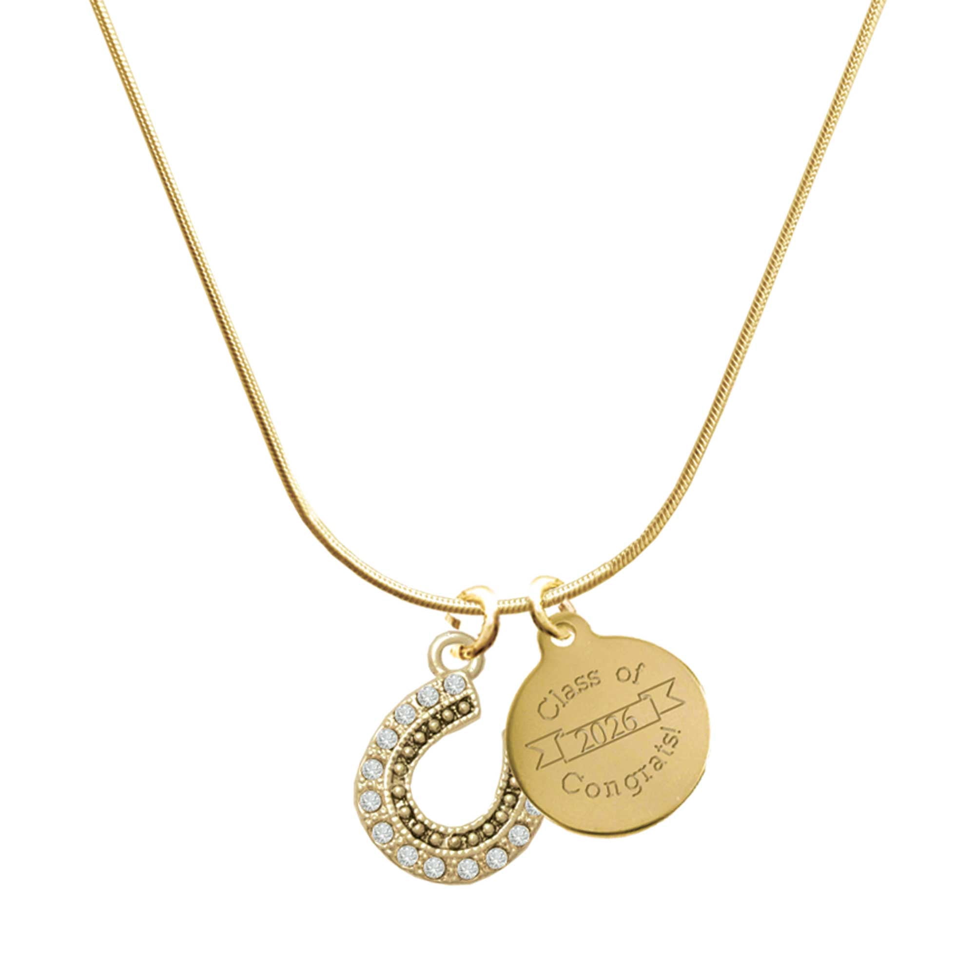 Delight Jewelry Gold-tone Beaded Clear Crystal Horseshoe with Good Luck ...