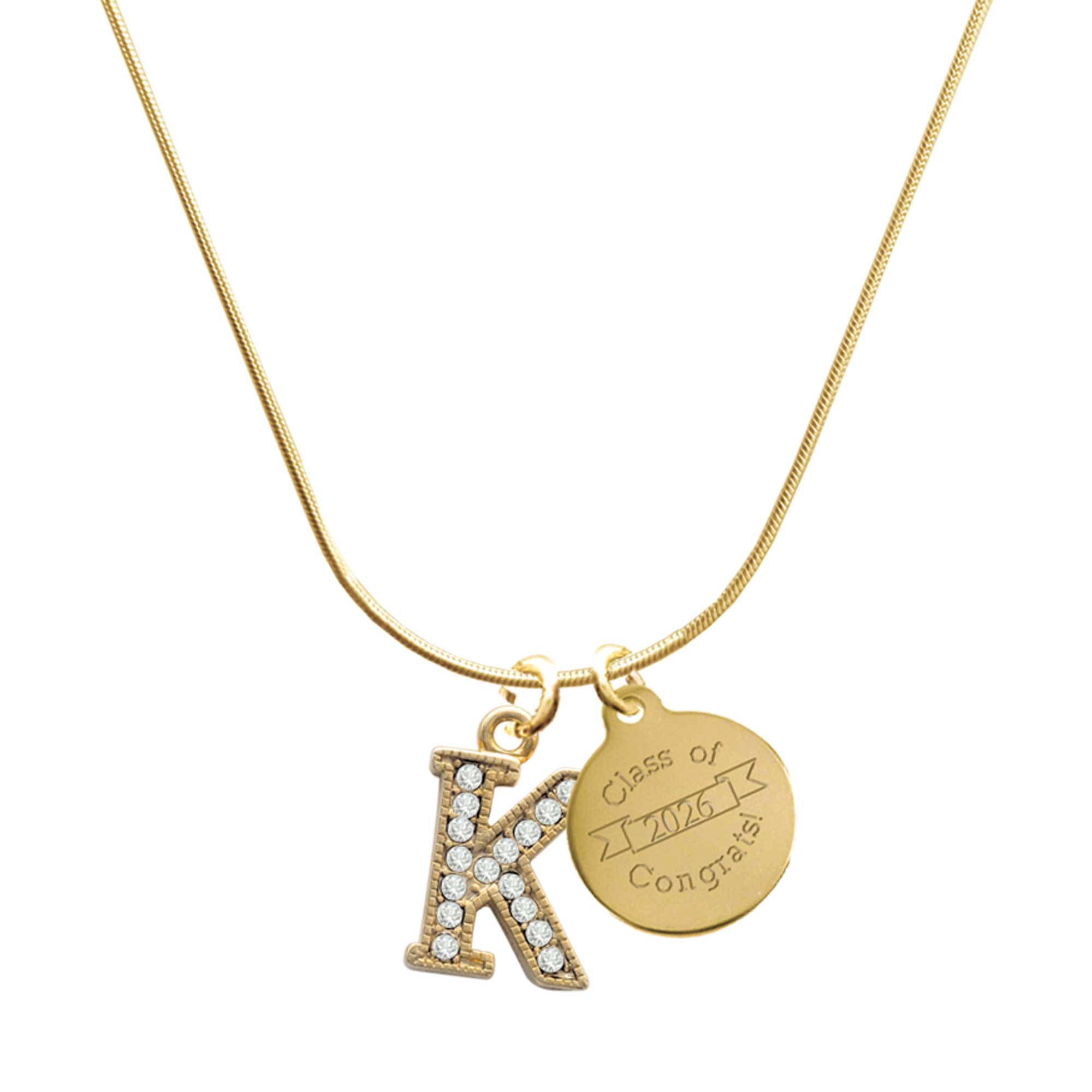 Delight Jewelry Gold-tone Crystal Initial - K - Engraved Congrats Class ...