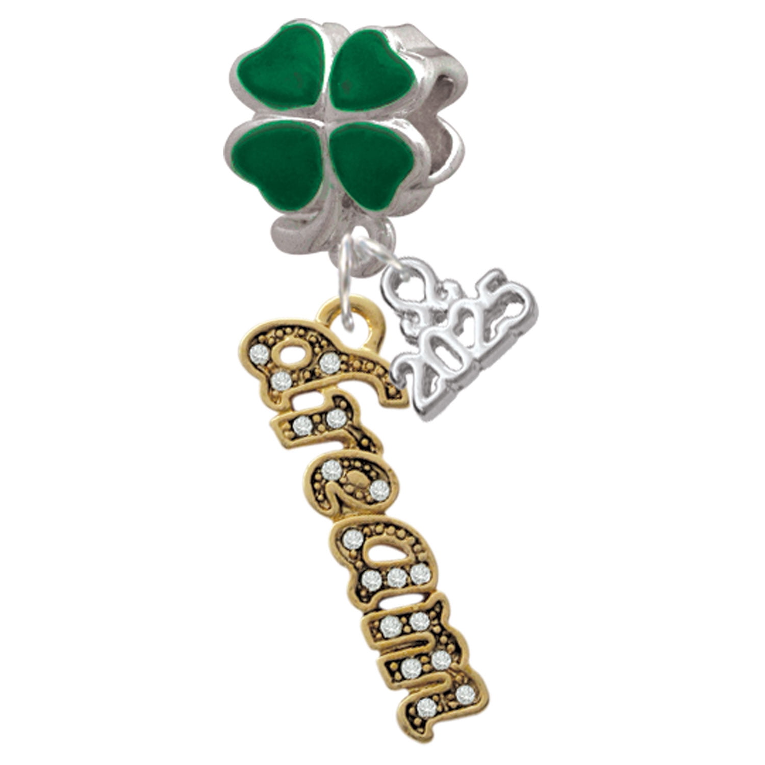 Delight Jewelry Gold-tone Crystal Script ''Dream'' - Good Luck Green Four Leaf Clover Charm Bead ...