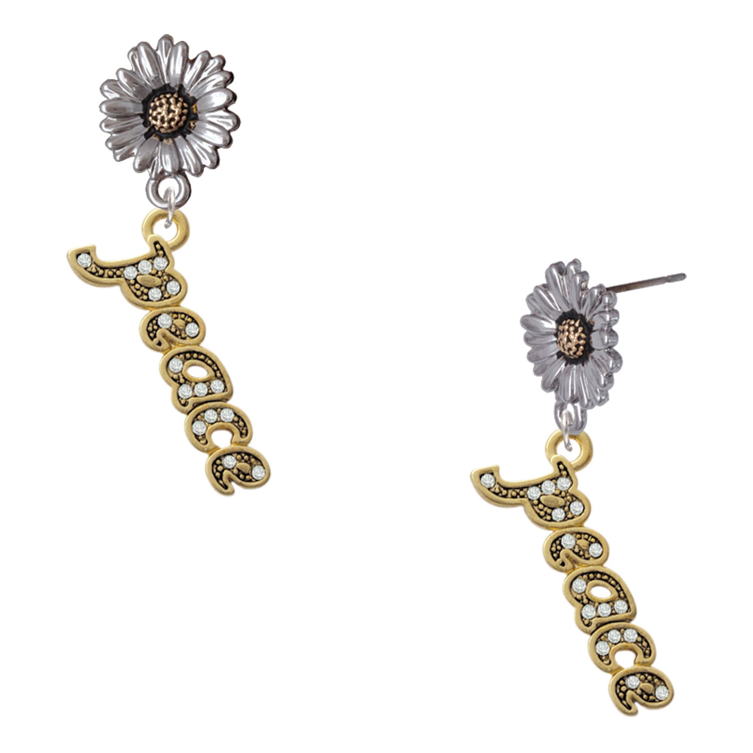 Delight Jewelry Gold-tone Crystal Script ''Peace'' - Two-tone Daisy ...