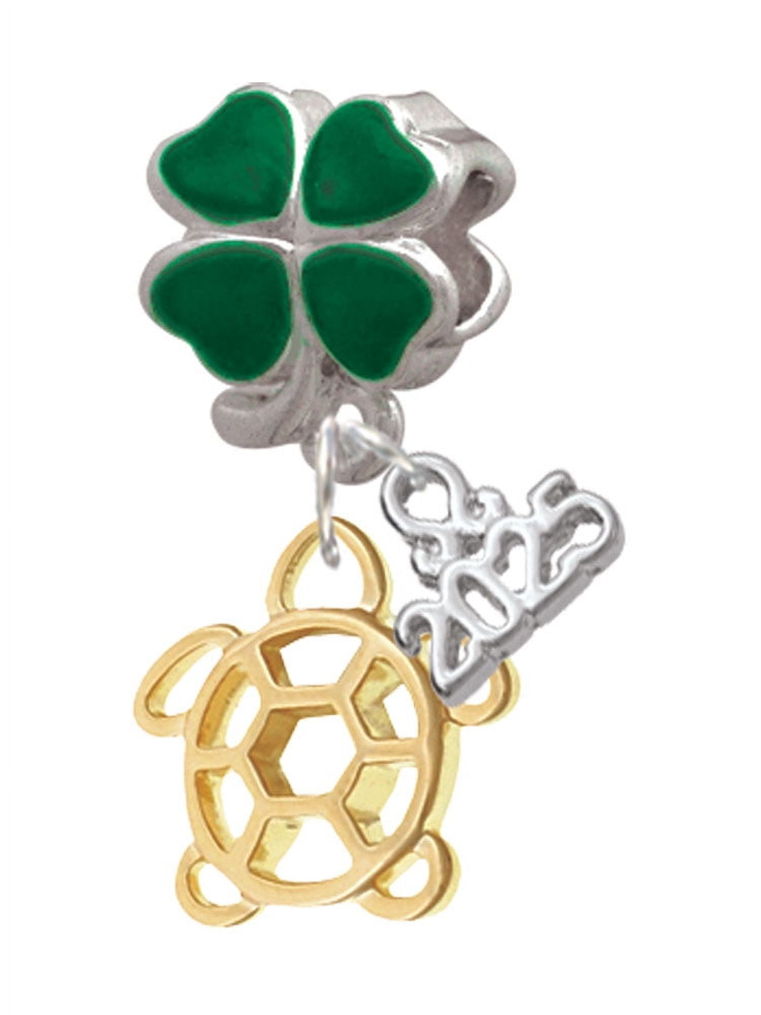 Delight Jewelry Gold-tone Cutout Sea Turtle - Good Luck Green Four Leaf ...