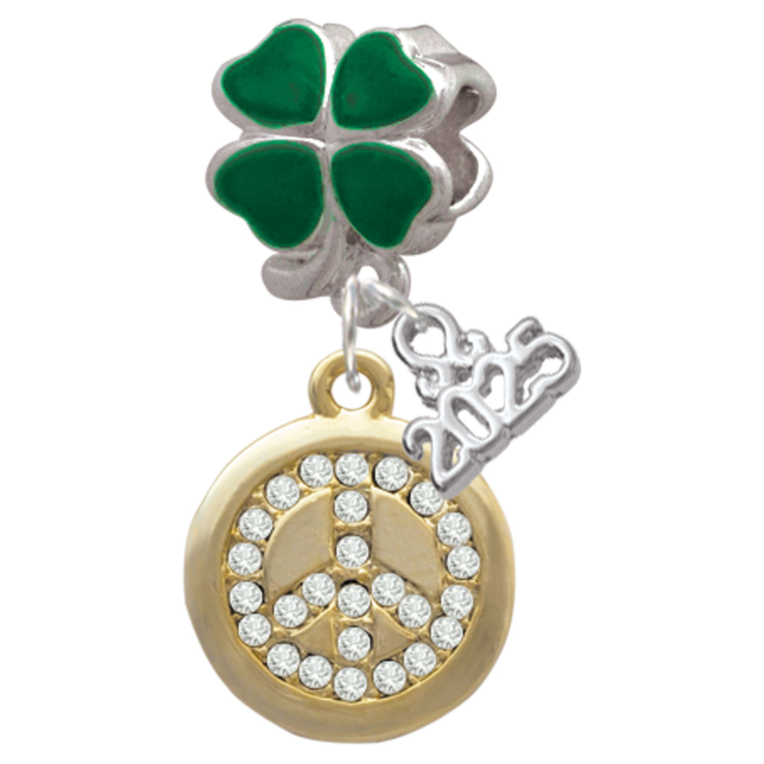 Delight Jewelry Gold-tone Disc with Crystal Peace Sign - Good Luck Green Four Leaf Clover Charm ...