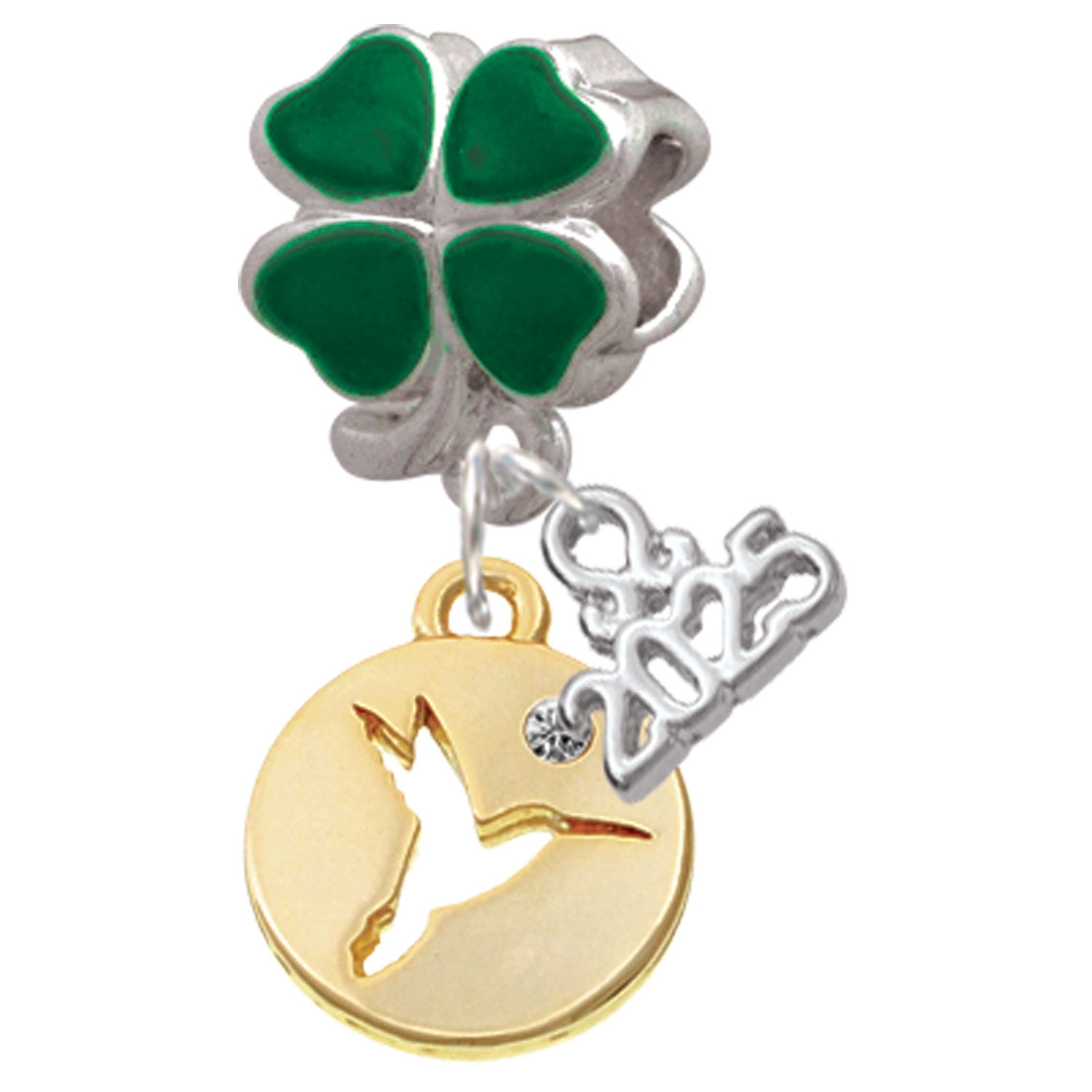 Delight Jewelry Gold-tone Hummingbird Disc - Good Luck Green Four Leaf Clover Charm Bead Dangle ...