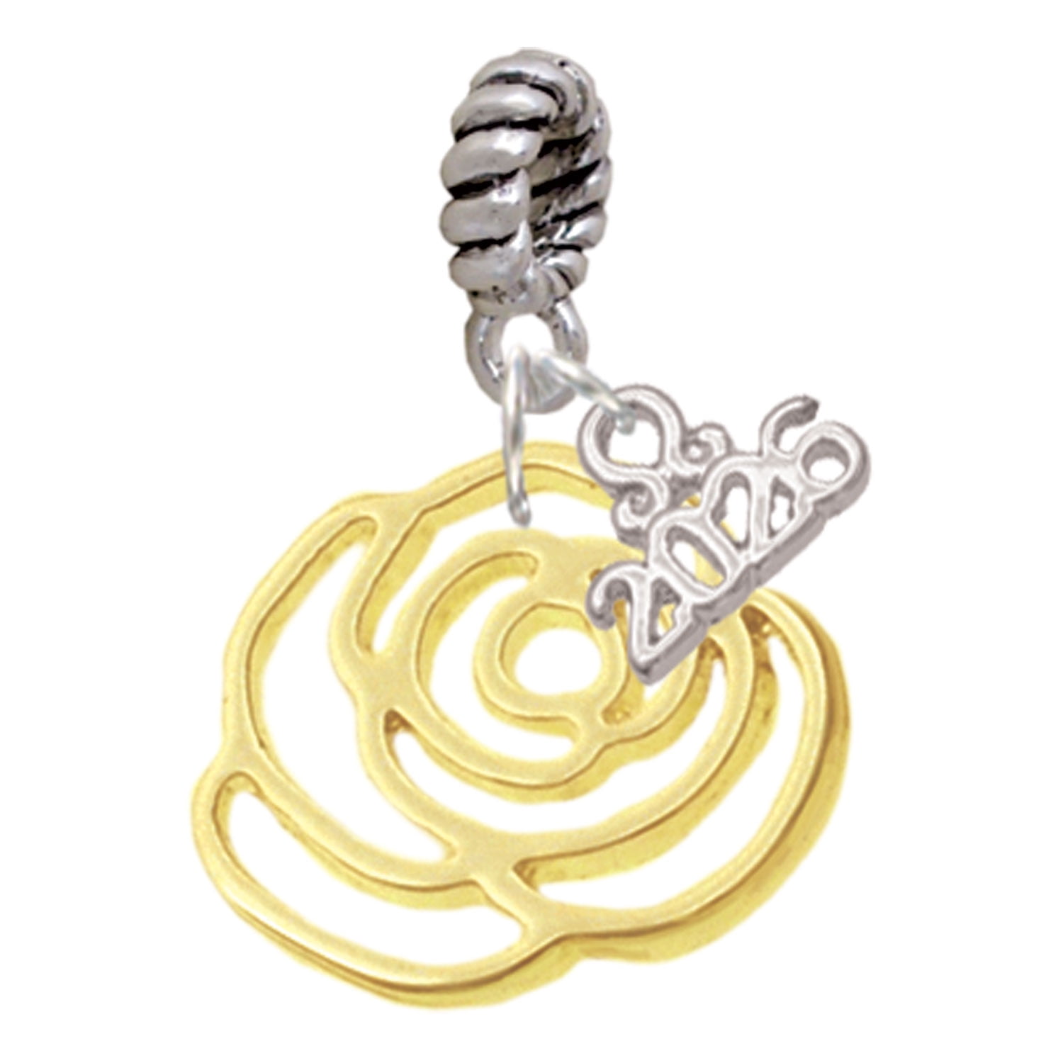 Delight Jewelry Gold-tone Large Rose Outline - Silver Plated Rope Charm ...
