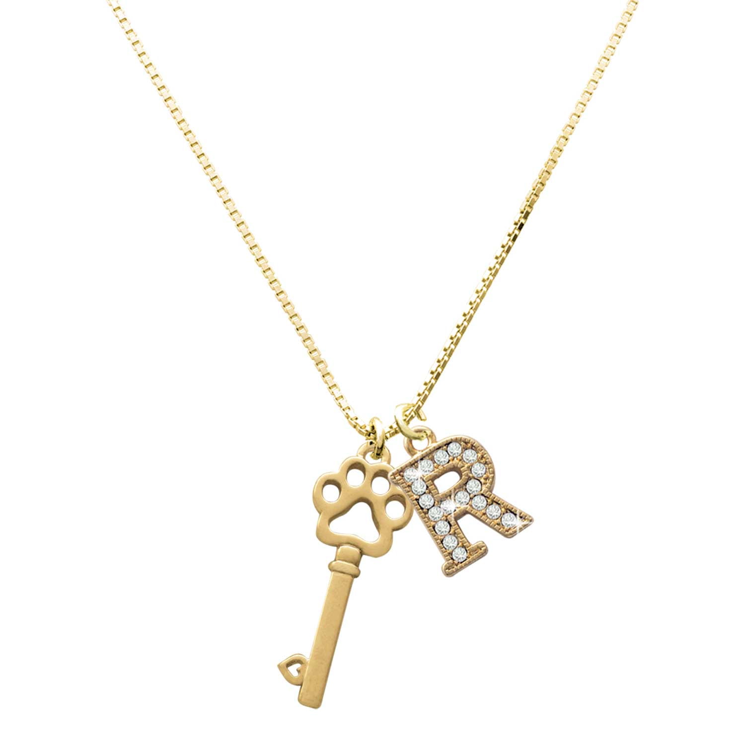 Delight Jewelry Gold-tone Open Paw Key - Large Goldtone Crystal Initial ...