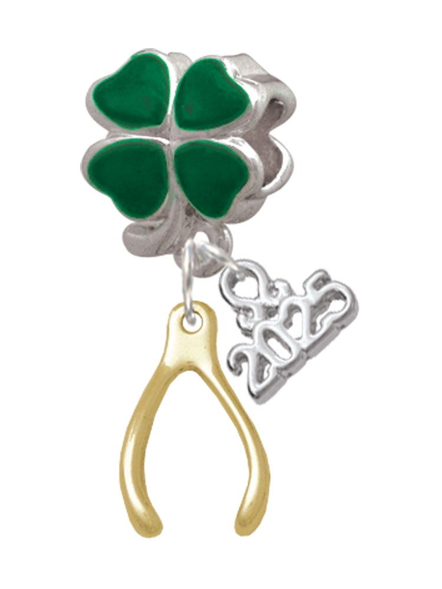Delight Jewelry Gold-tone Wishbone - Good Luck Green Four Leaf Clover ...