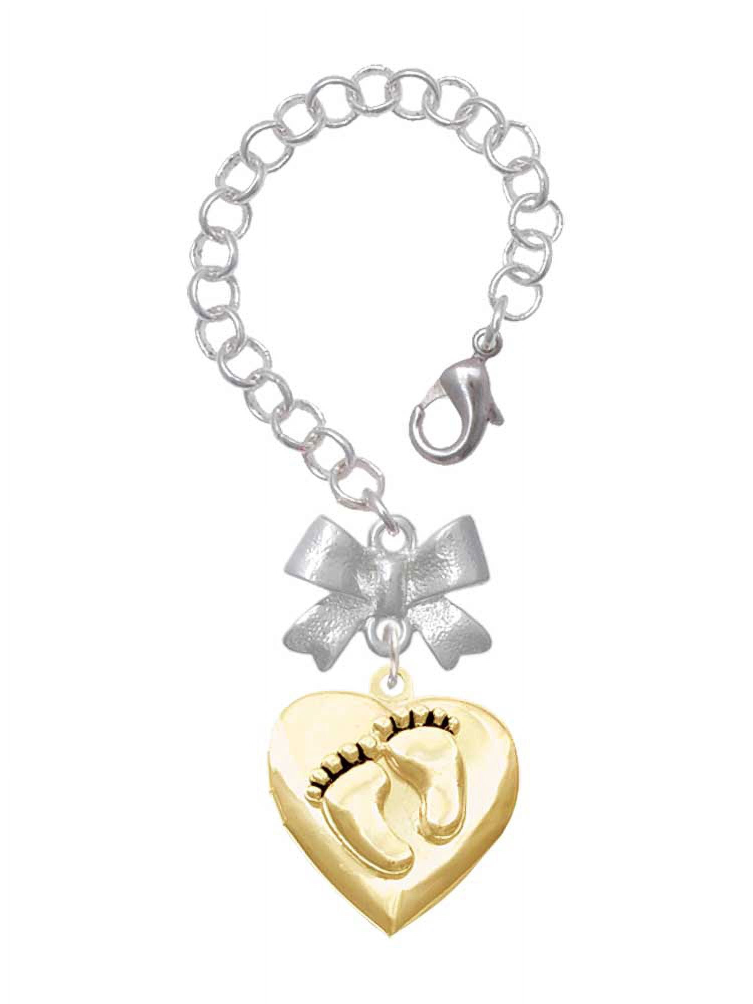 Delight Jewelry Goldtone Baby Feet Heart Locket - Silvertone Bow Charm ...