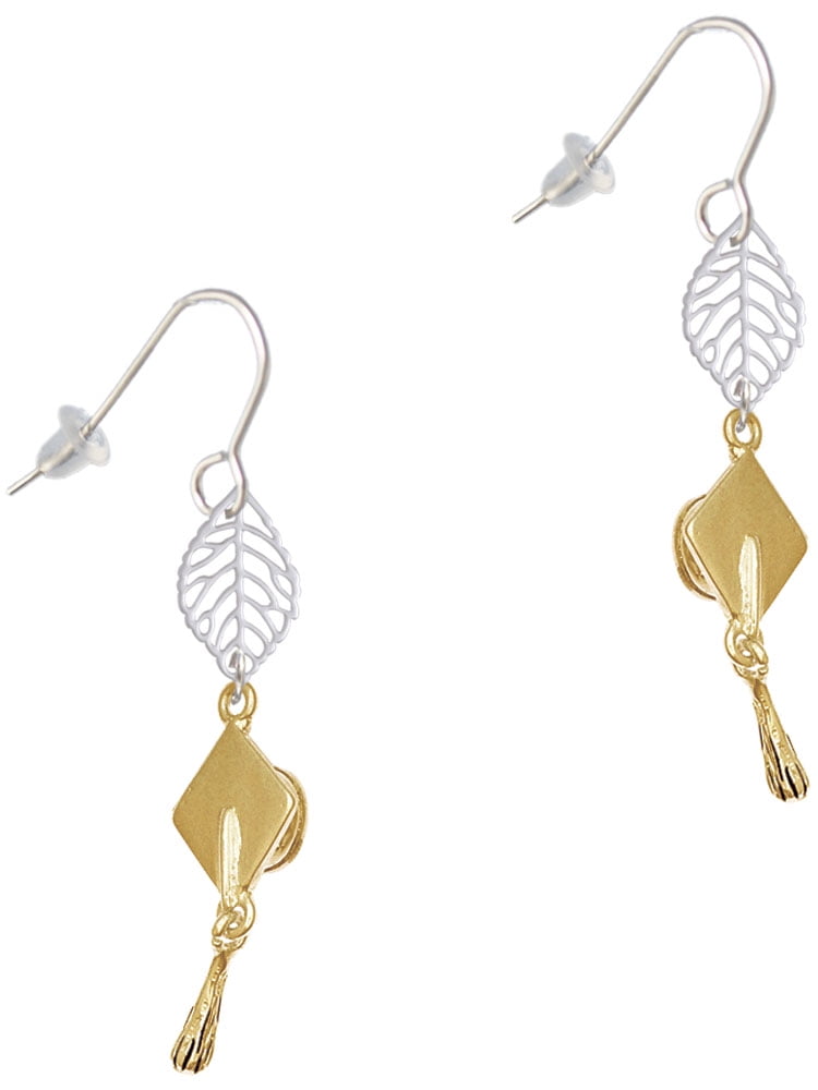 Delight Jewelry Goldtone Graduation Hat Silvertone Leaf French Earrings ...