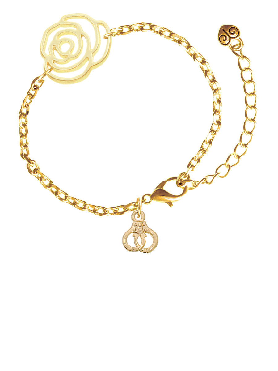 Delight Jewelry Goldtone Mini Handcuffs Gold-tone Flower Link Chain ...