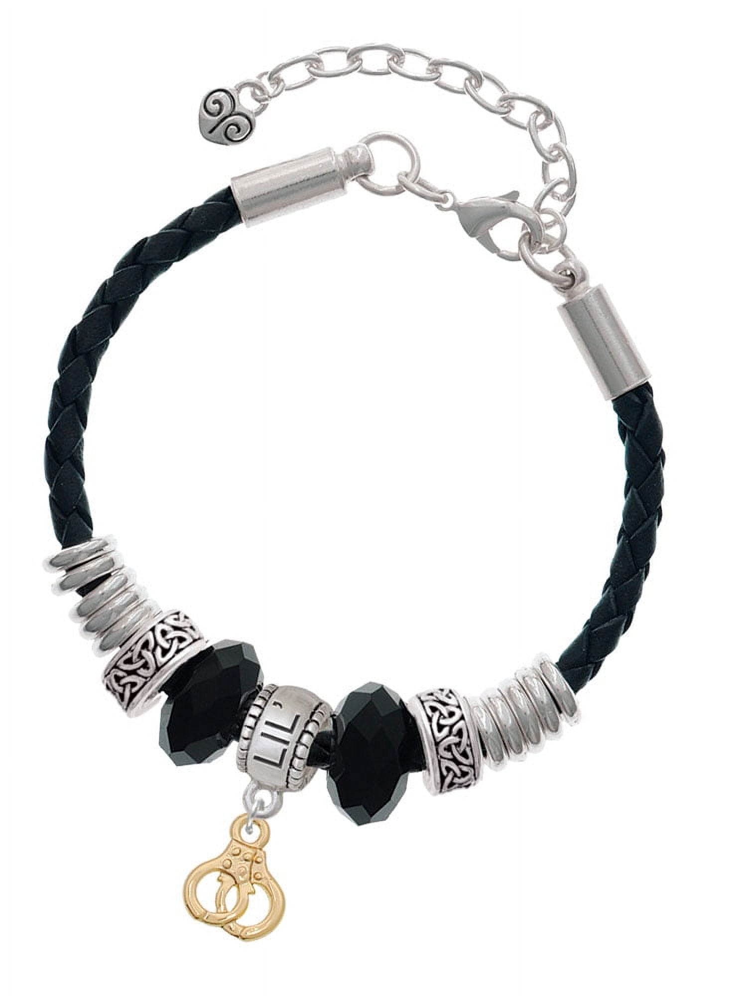 Delight Jewelry Goldtone Mini Handcuffs Sister Celtic Knot Leather Bead ...