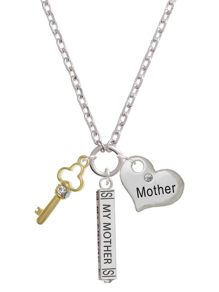 Delight Jewelry Goldtone Trefoil Key with Crystals Always My Mother Bar ...