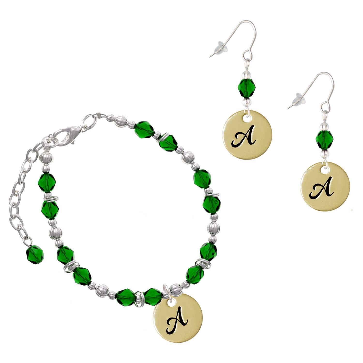 Delight Jewelry Green Beaded Bracelet and Earring Set, featuring Gold ...