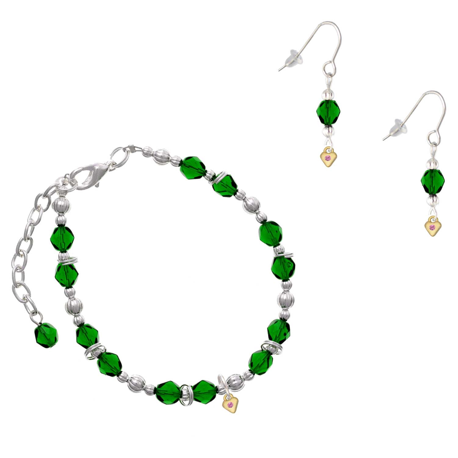 Delight Jewelry Green Beaded Bracelet and Earring Set, featuring Gold ...