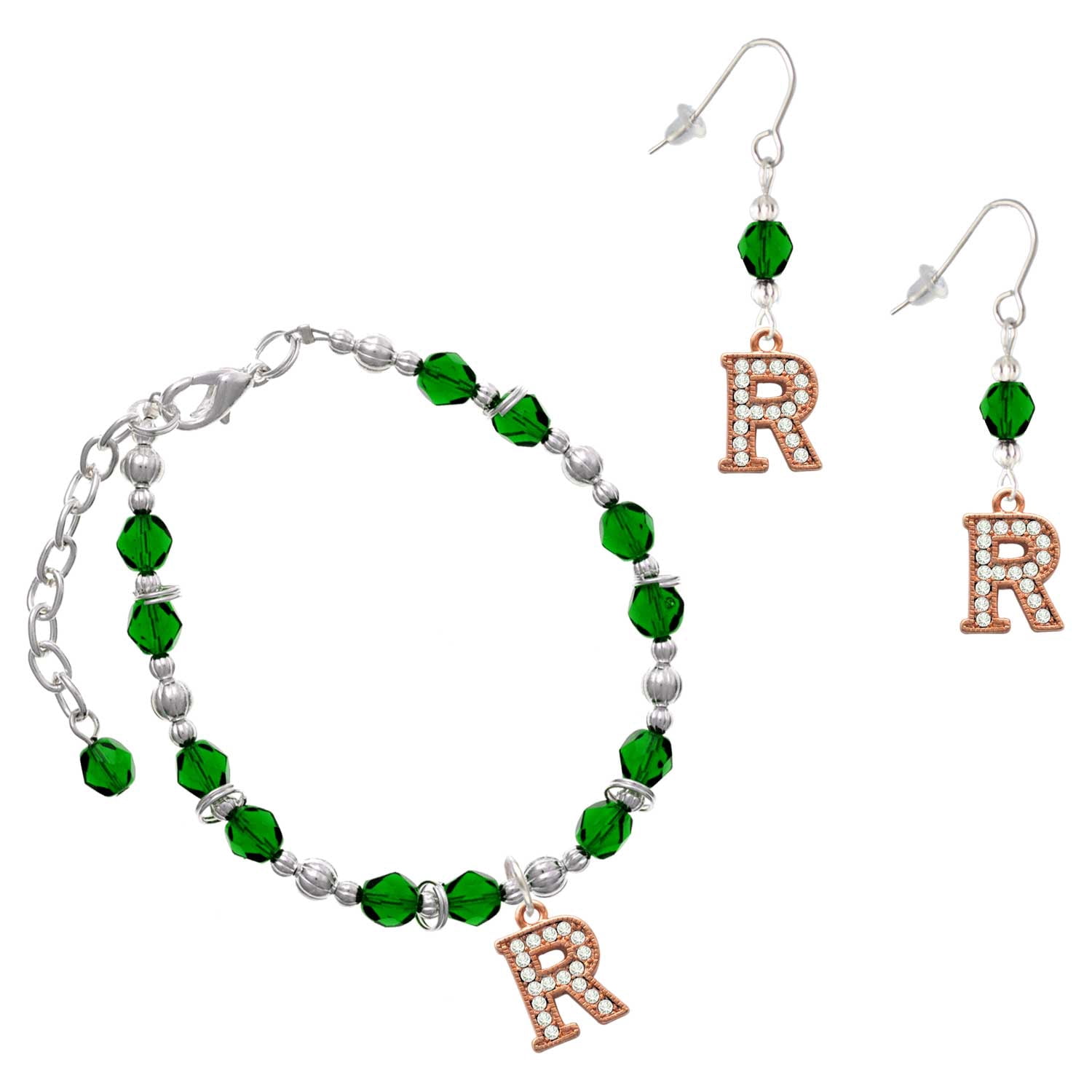 Delight Jewelry Green Beaded Bracelet and Earring Set, featuring Rose ...