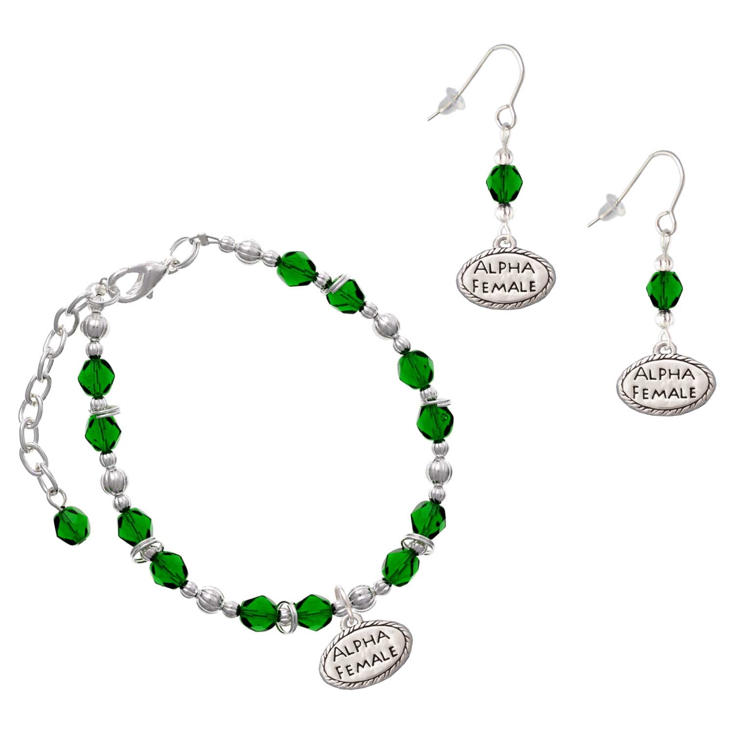 Delight Jewelry Green Beaded Bracelet and Earring Set, featuring Silver ...