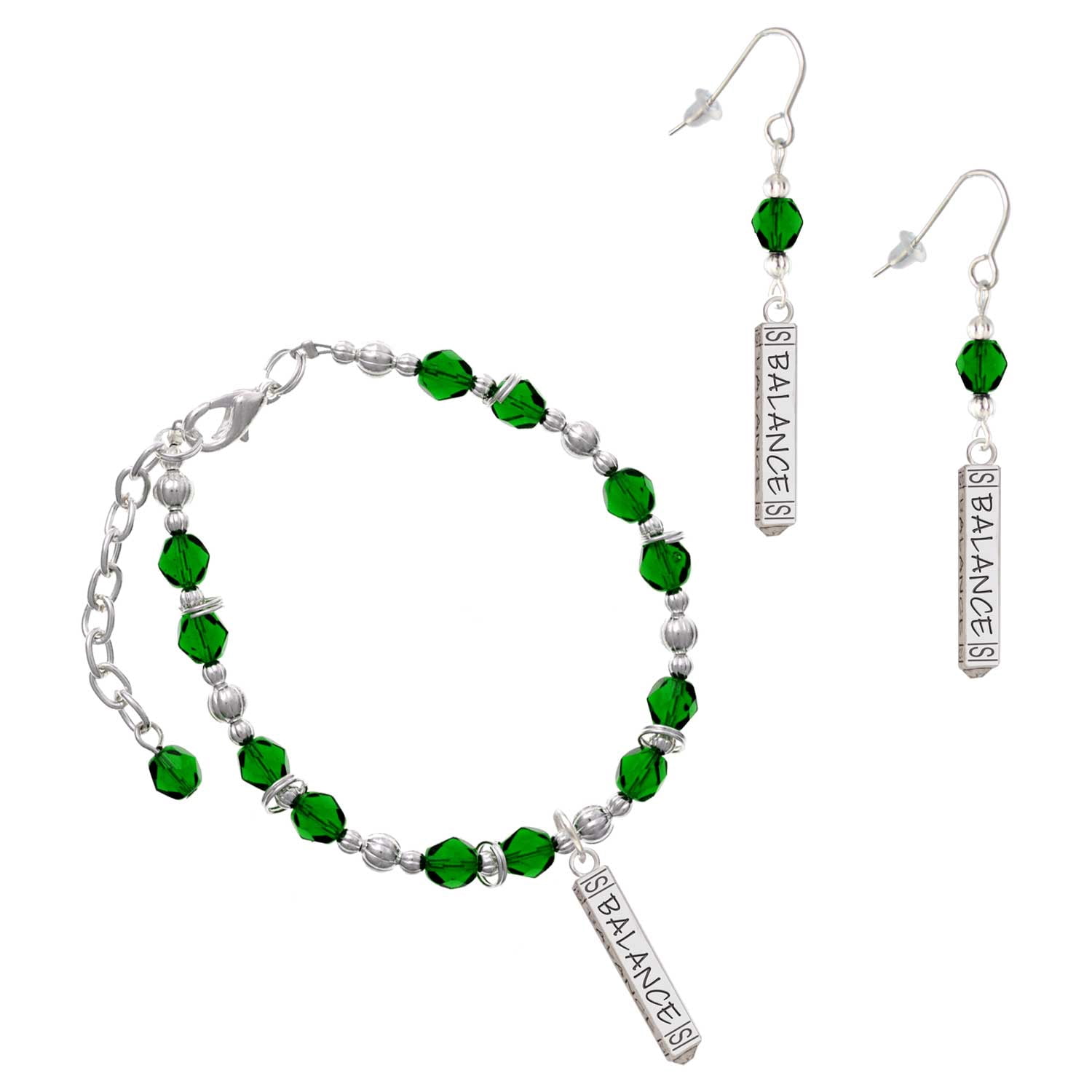 Delight Jewelry Green Beaded Bracelet and Earring Set, featuring Silver ...