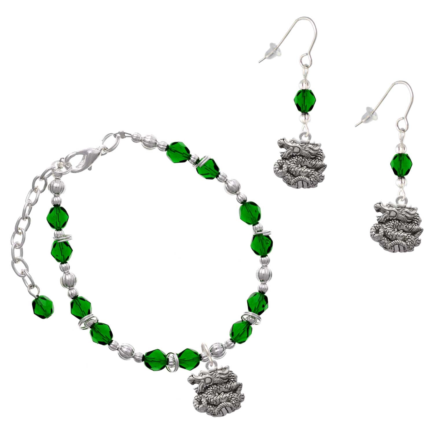 Delight Jewelry Green Beaded Bracelet and Earring Set, featuring Silver ...
